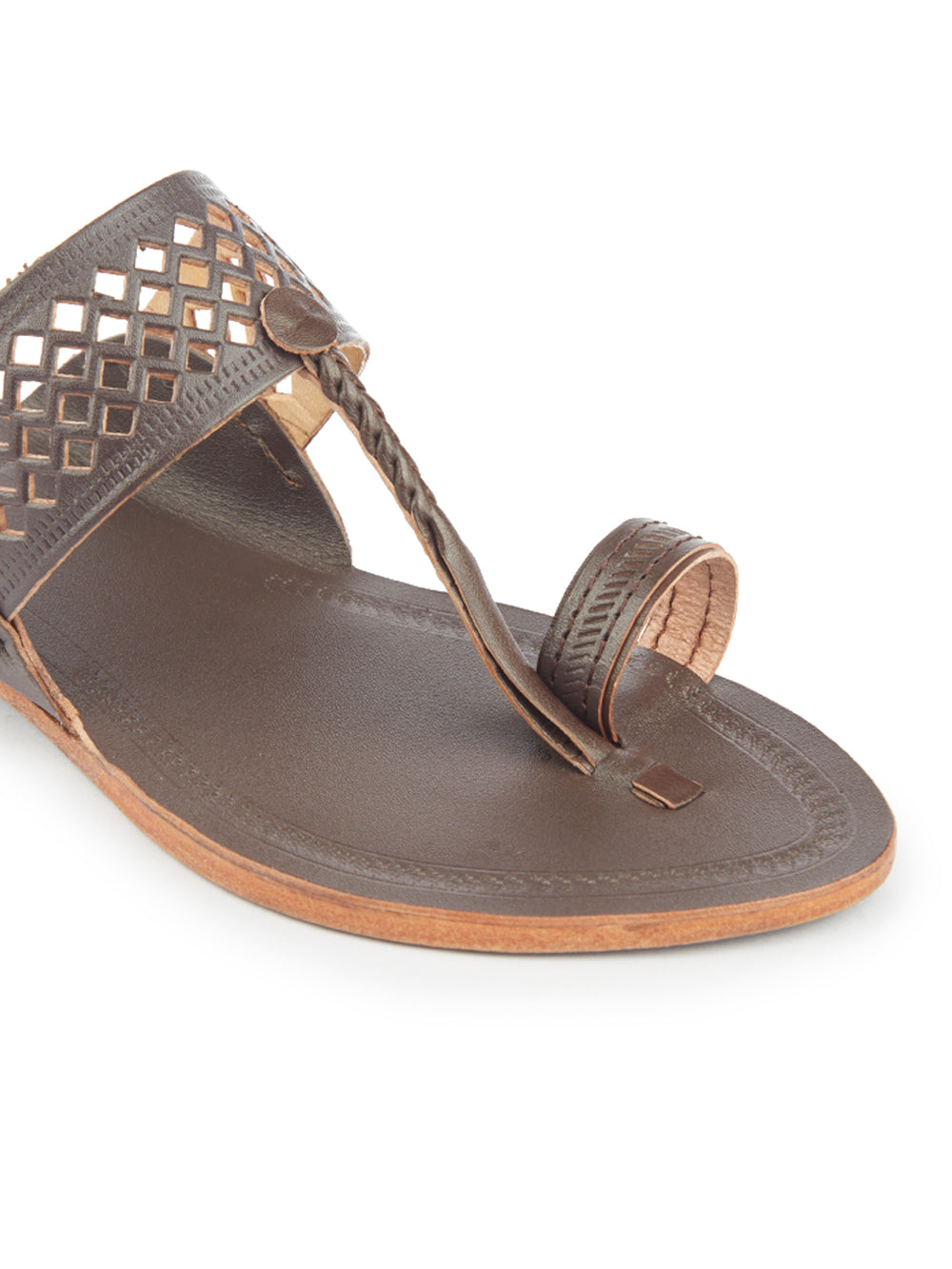 Sporty Brown Women's Kolhapuri Chappal - Genuine Leather