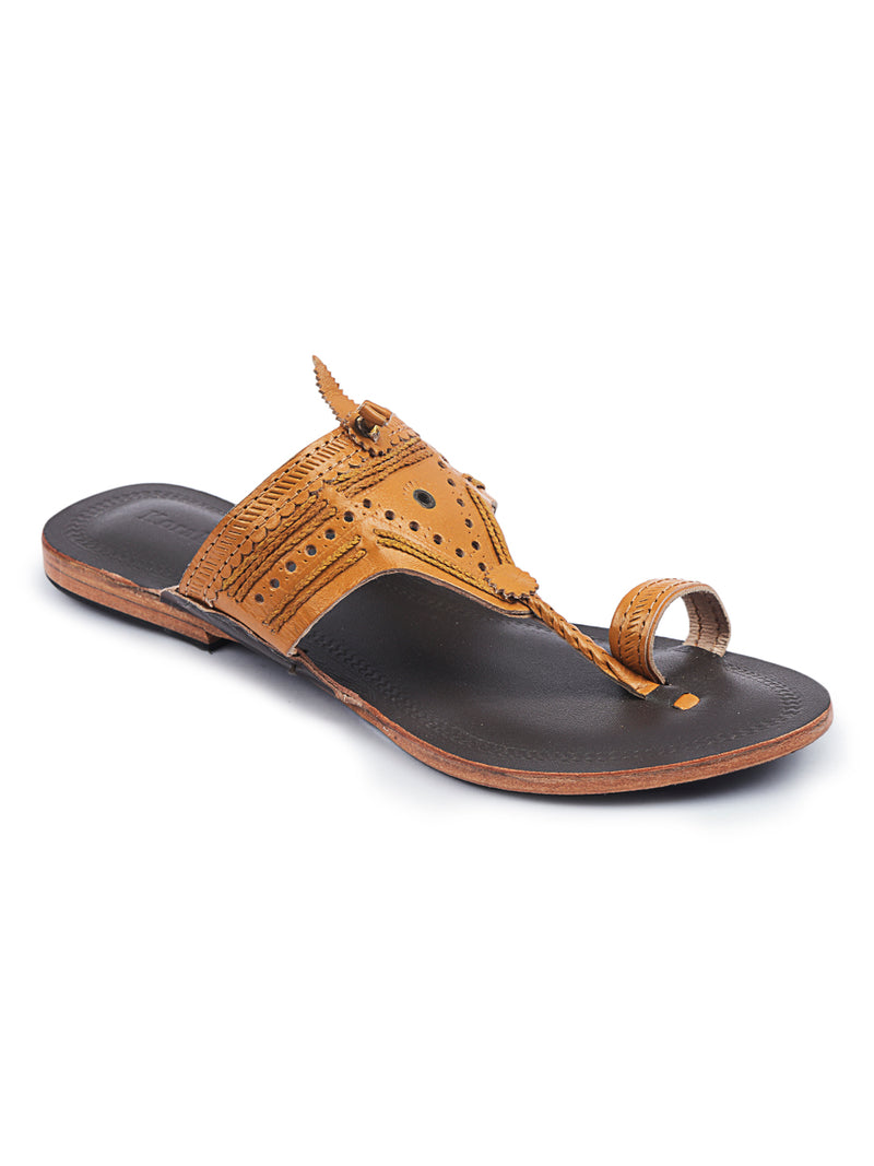 Chic Triangula Dual Kolhapuri Leather Chappal for Women