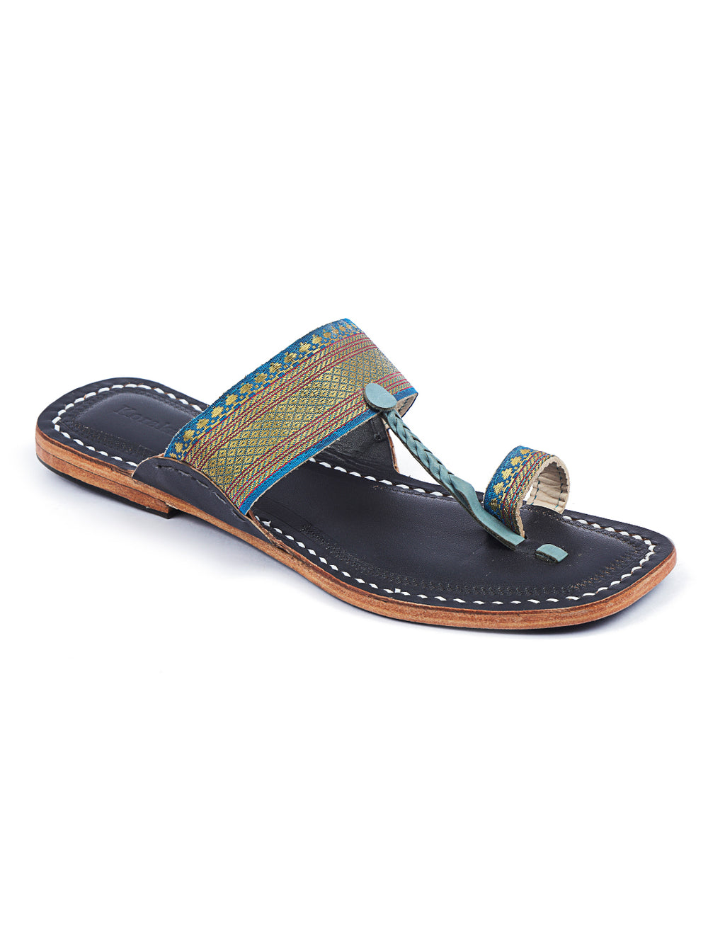 Blue on Blue Kolhapuri Chappal for Women | Handcrafted Style