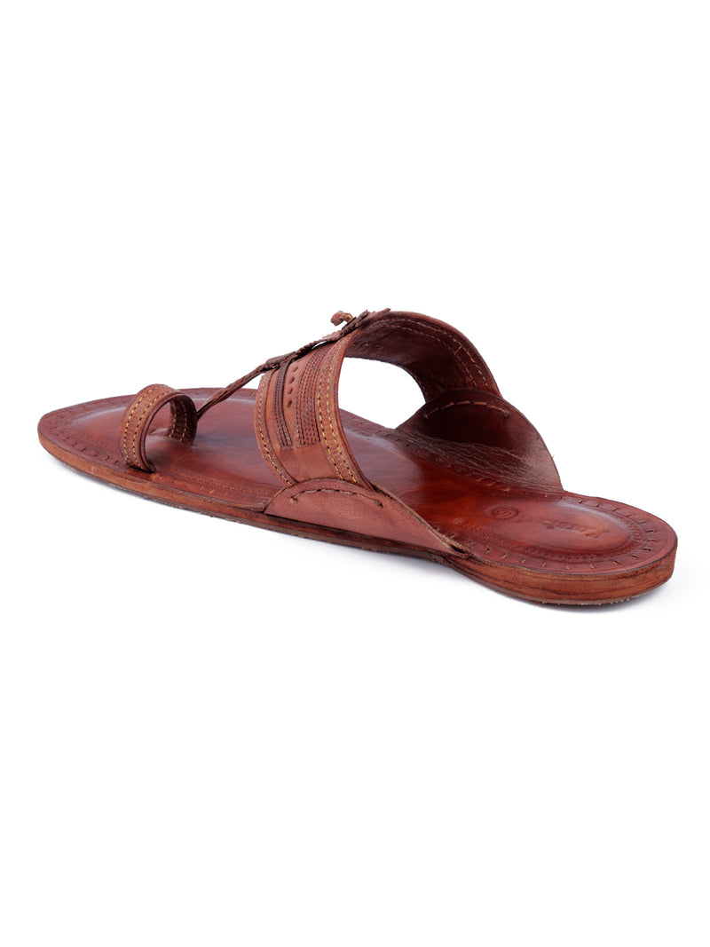 Vintage Tan Men's Kolhapuri Chappal - Authentic Leather Comfort