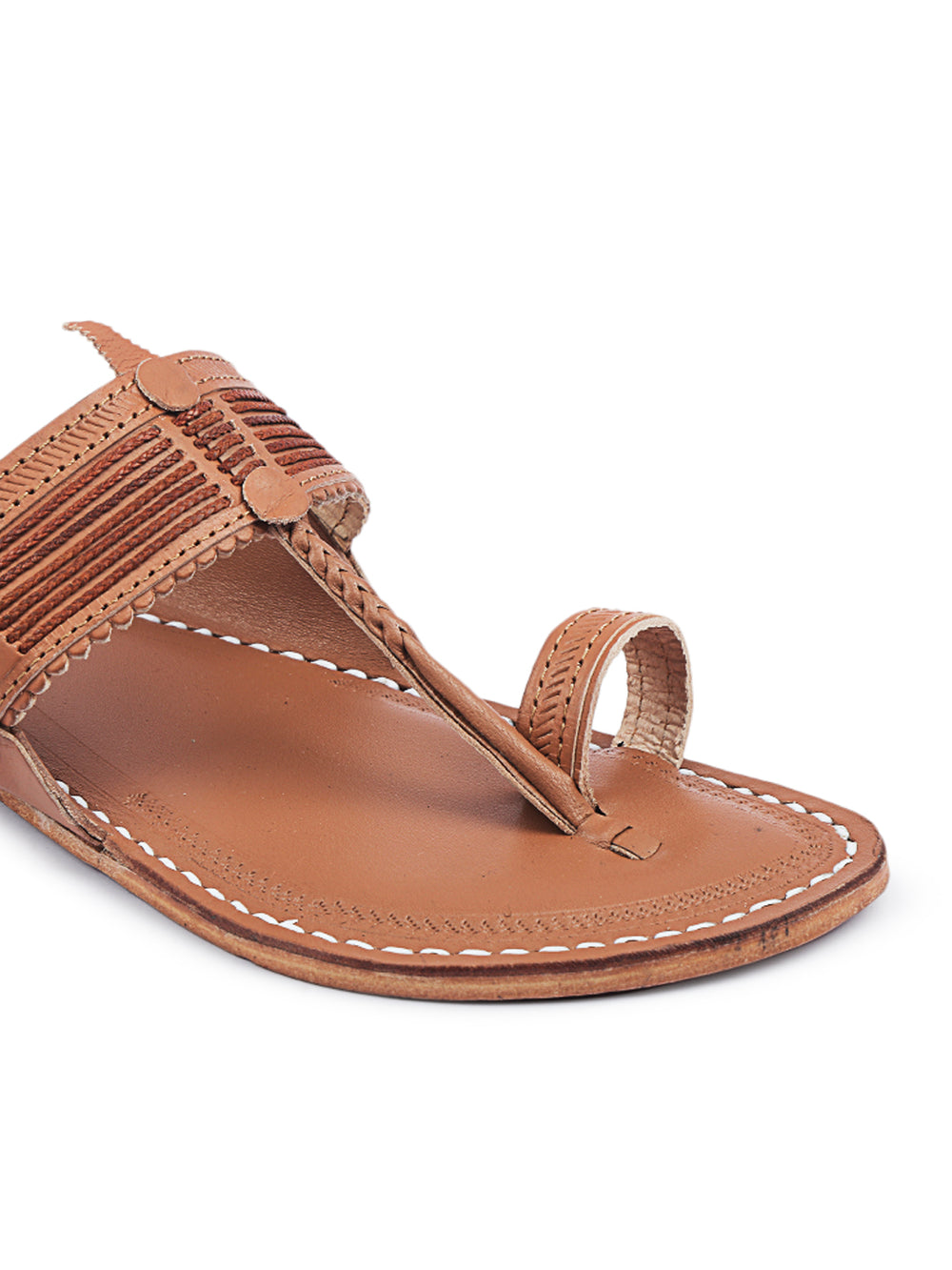 Vintage Braids Kolhapuri Chappal for Men - Authentic Tan Leather