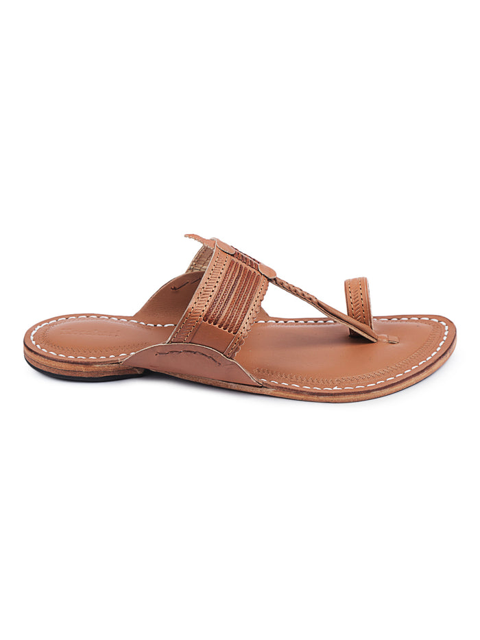 Vintage Braids Kolhapuri Chappal for Men - Authentic Tan Leather