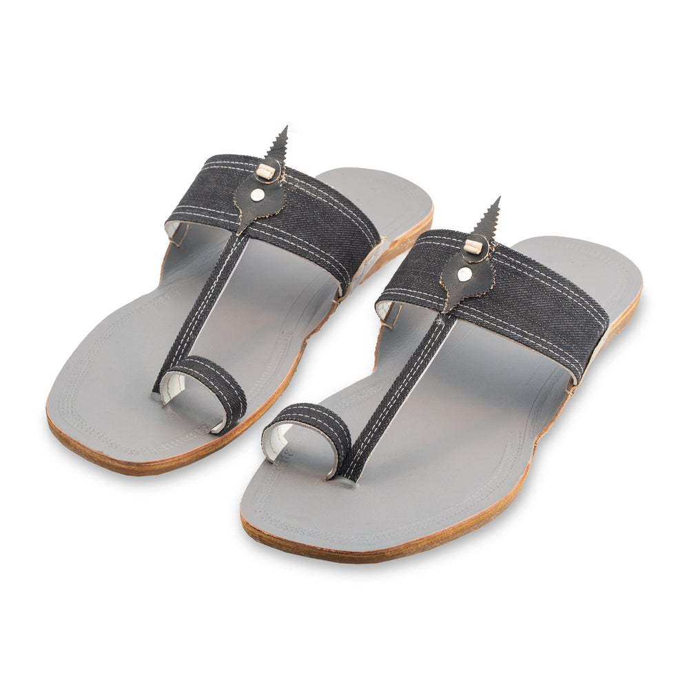Denim Charm Men's Kolhapuri Chappal | Handcrafted Leather